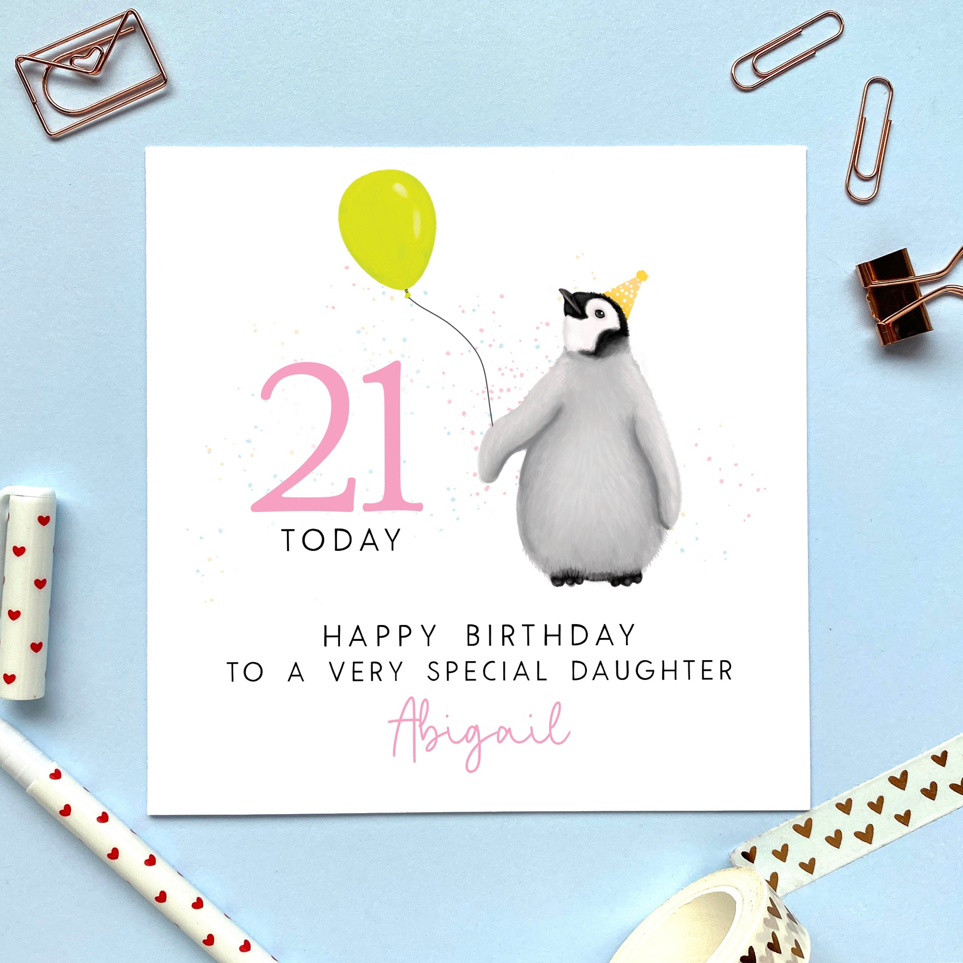 Personalised Penguin Any Age Birthday Card | Lilac Kitten Designs