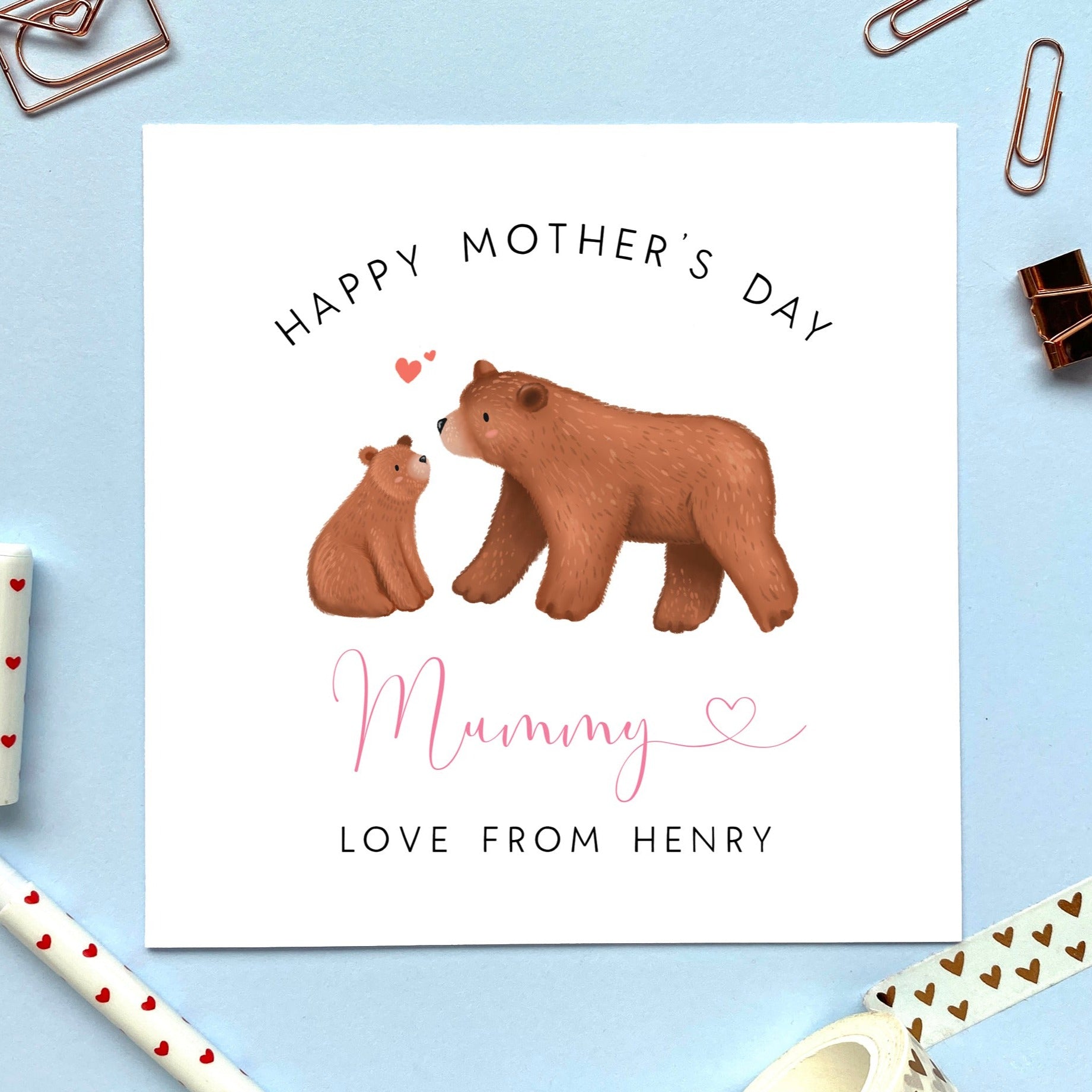 Personalised Bear Mother's Day Card - Lilac Kitten Designs