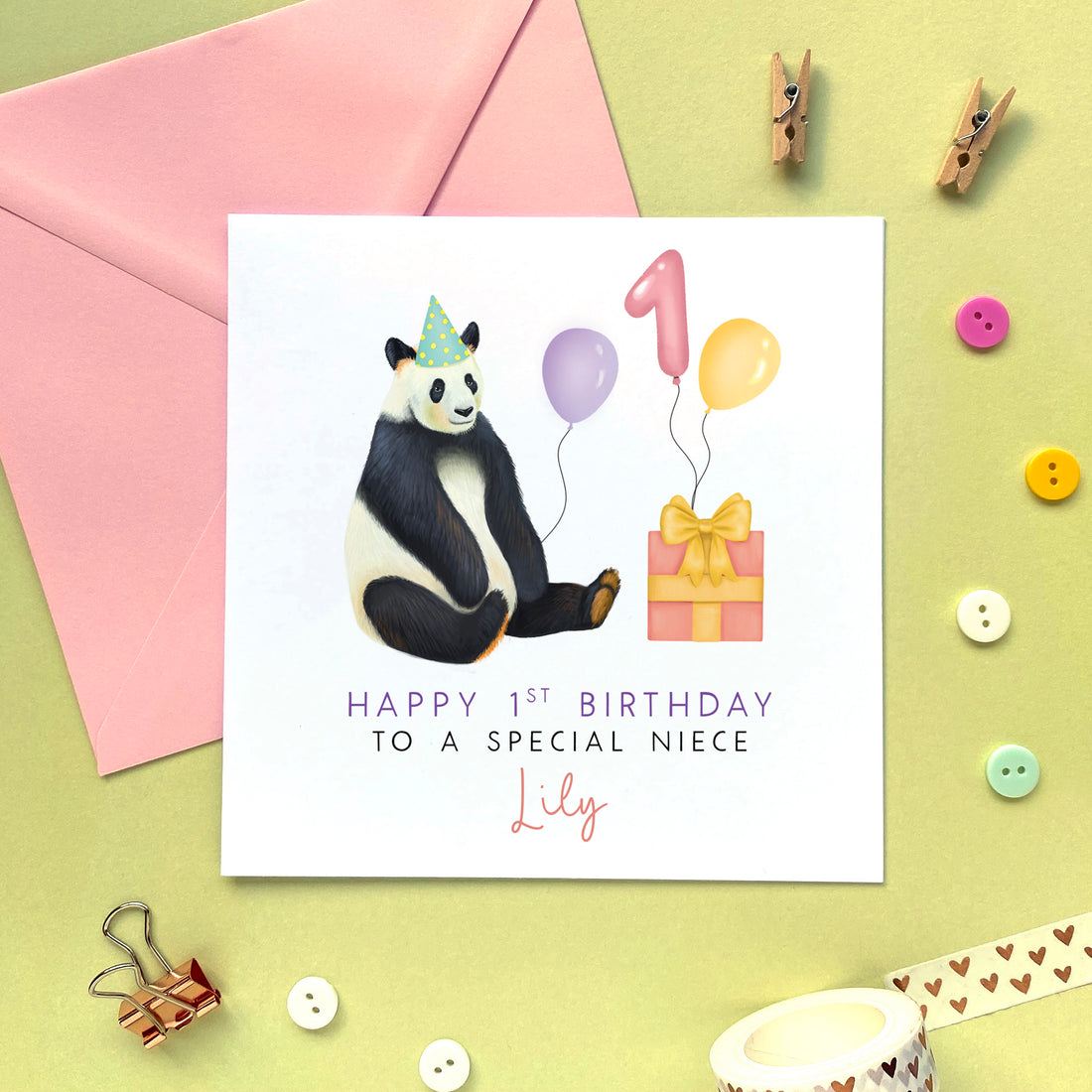 Personalised Giant Panda Birthday Card | Lilac Kitten Designs