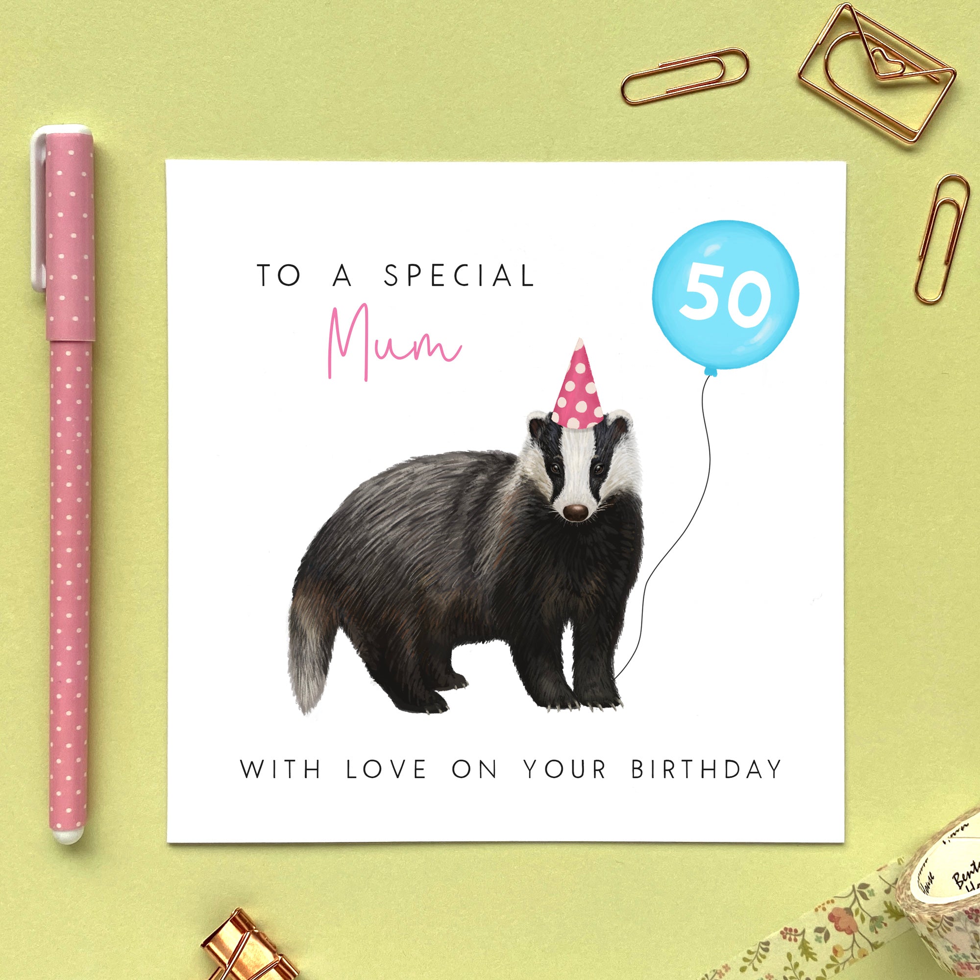 Personalised Badger Birthday Card for Her | Lilac Kitten Designs