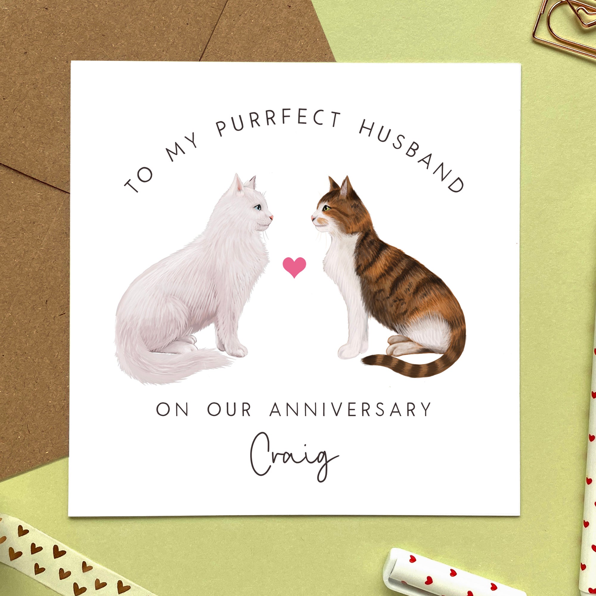 Personalised Cat Anniversary Card | Lilac Kitten Designs