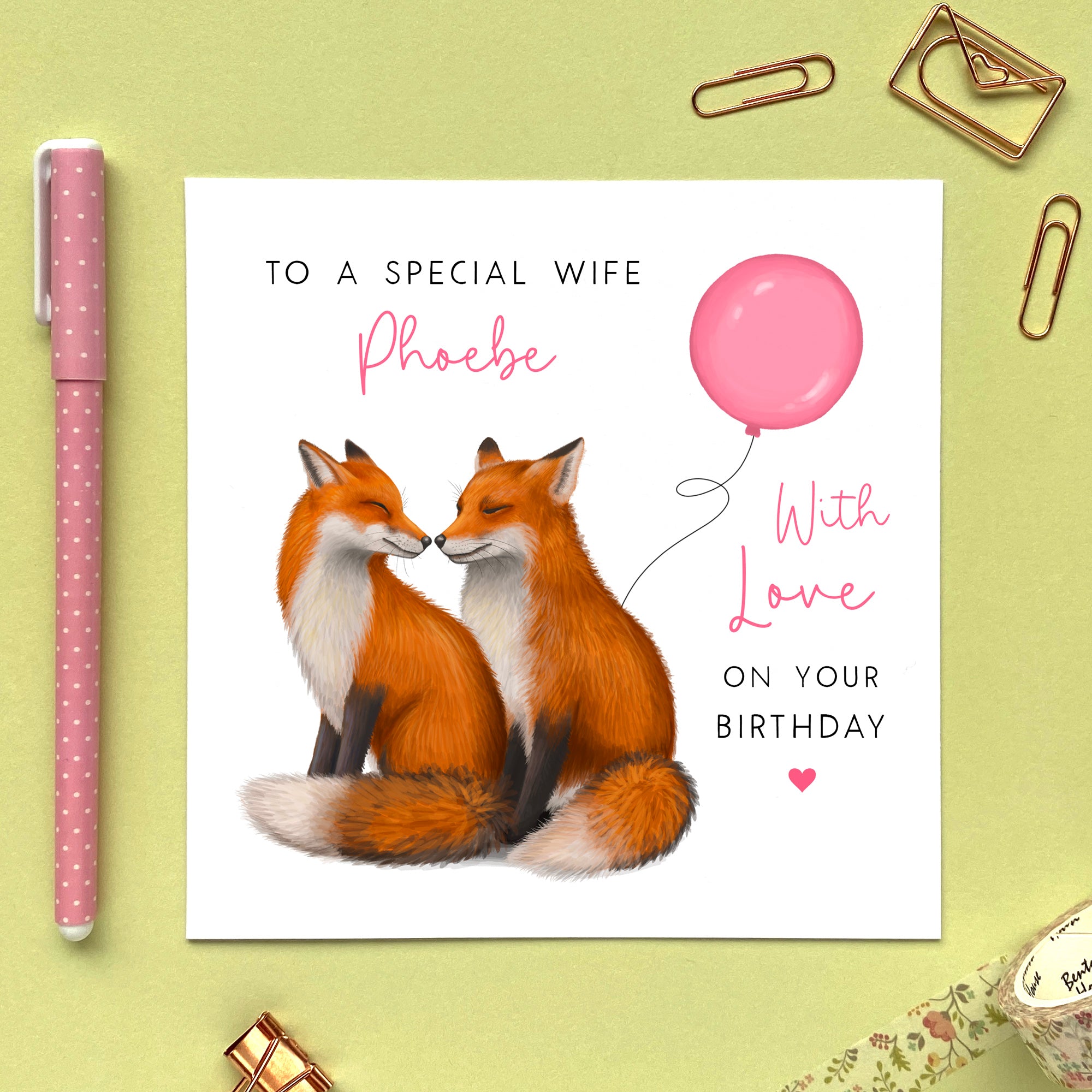 Personalised Fox Couple Birthday Card for Her | Lilac Kitten Designs