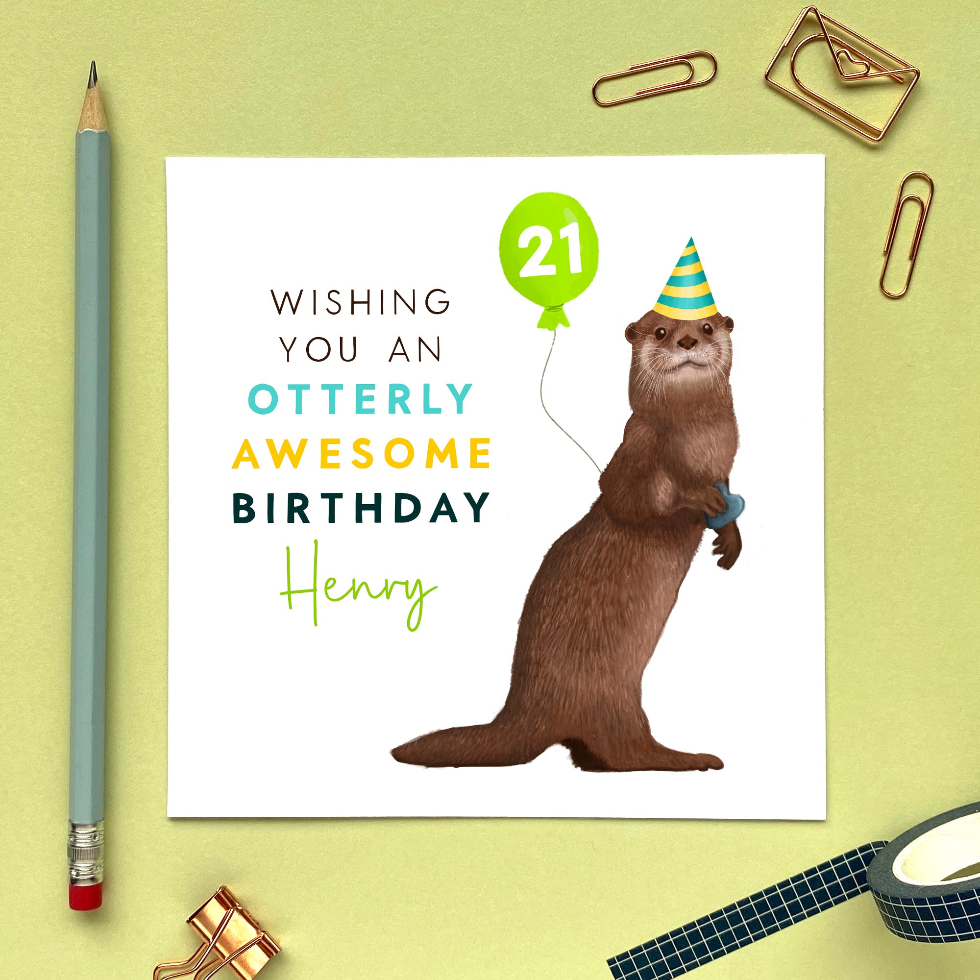 Personalised Otter Birthday Card for Him - Lilac Kitten Designs