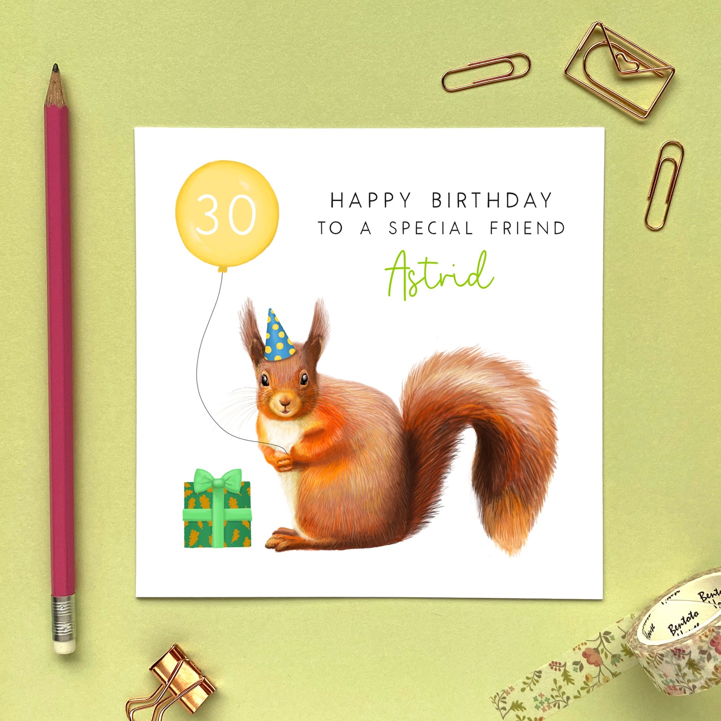 Personalised Red Squirrel Birthday Card | Lilac Kitten Designs